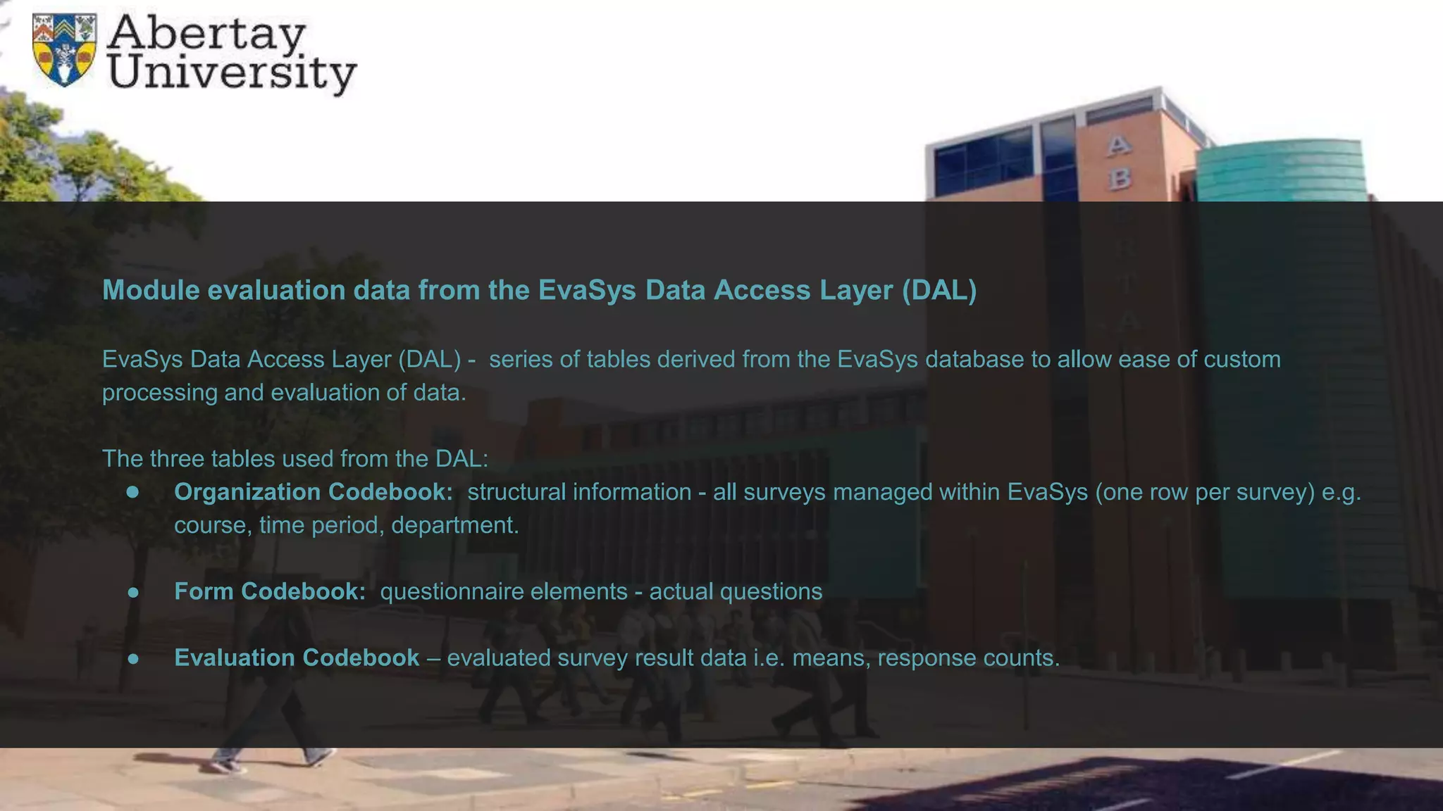 EvaSys module survey dashboard | PPT