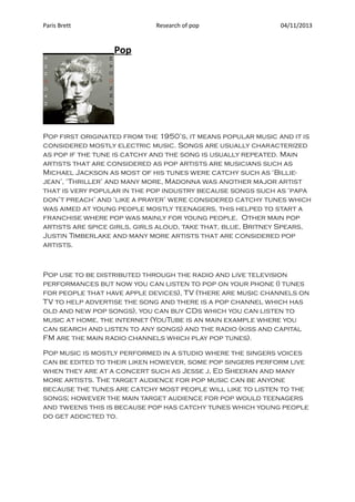 Evaulation of pop music | DOC | Contemporary Hits/Pop/Top 40 | Music