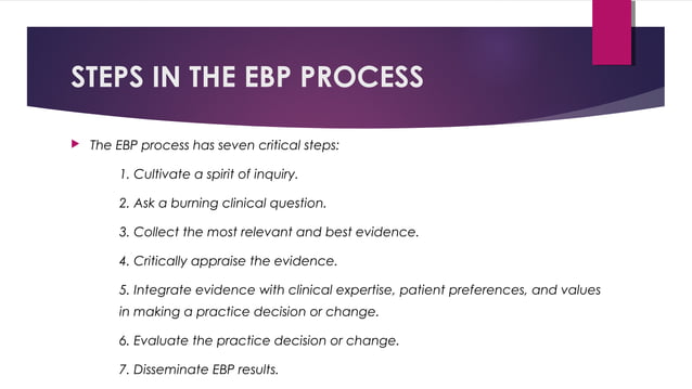 EVB-Evidence Based Practice- principles,purposes,value | PPT