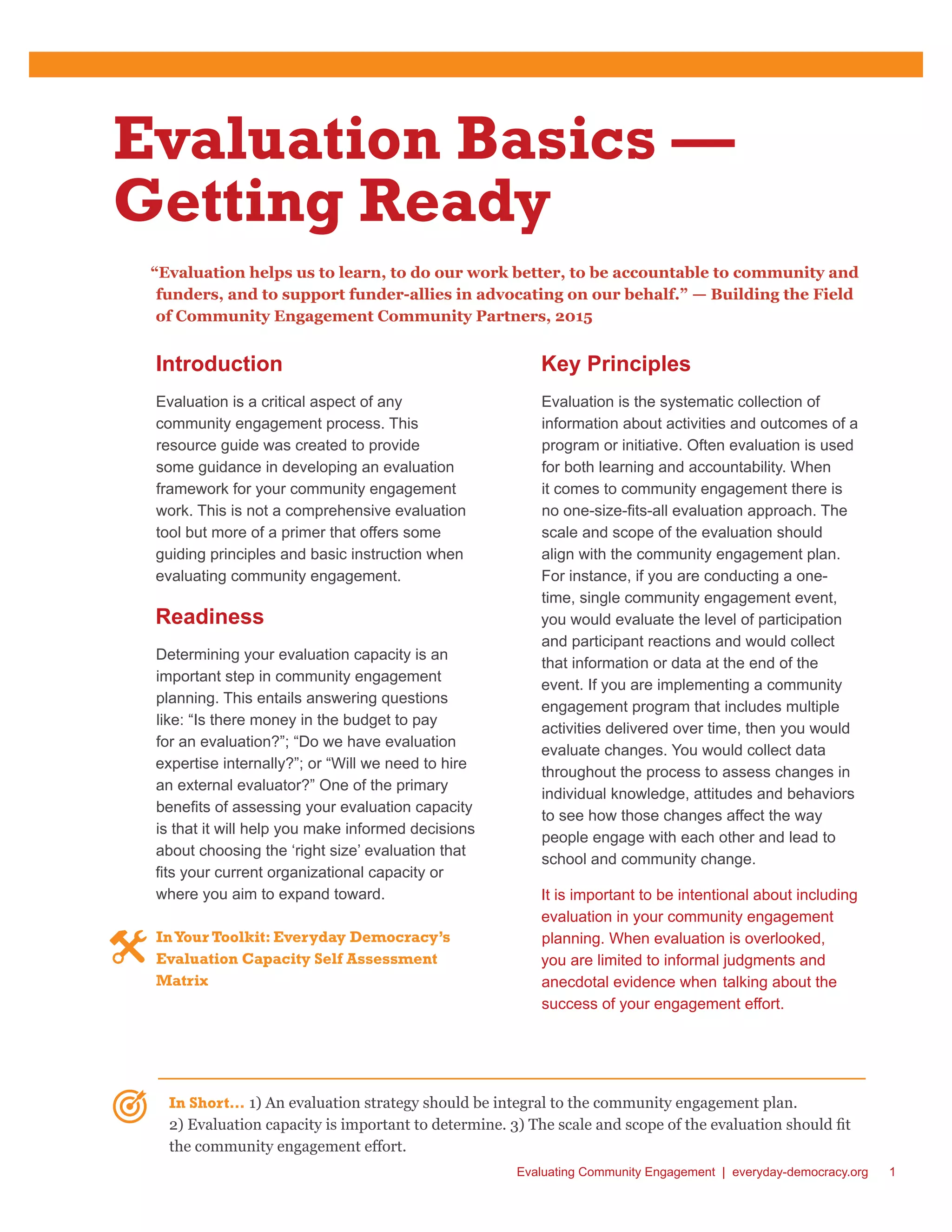 An Evaluation Guide for Community Engagement | PDF