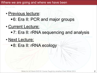UC Davis EVE 161 Lecture 7 - rRNA workflows - by Jonathan Eisen @phylogenomics | PPT