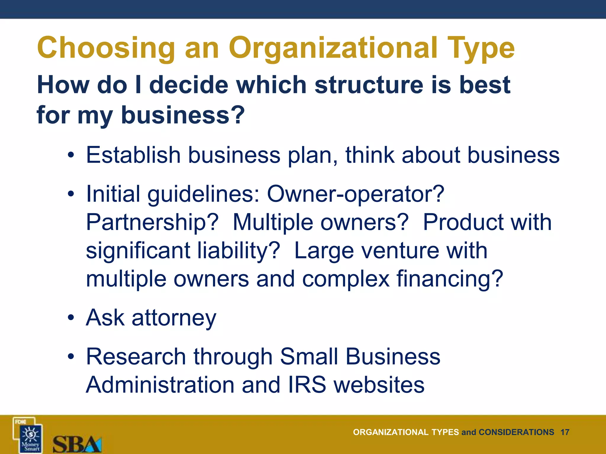 Organizational Types for Small Businesses with Evelyn Ritchie | PPTX