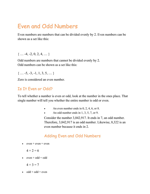 Even and odd numbers | PDF