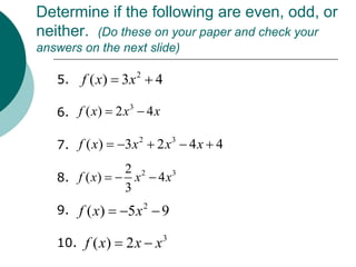 Even and off functions basic presentation with questions 2 | PPT