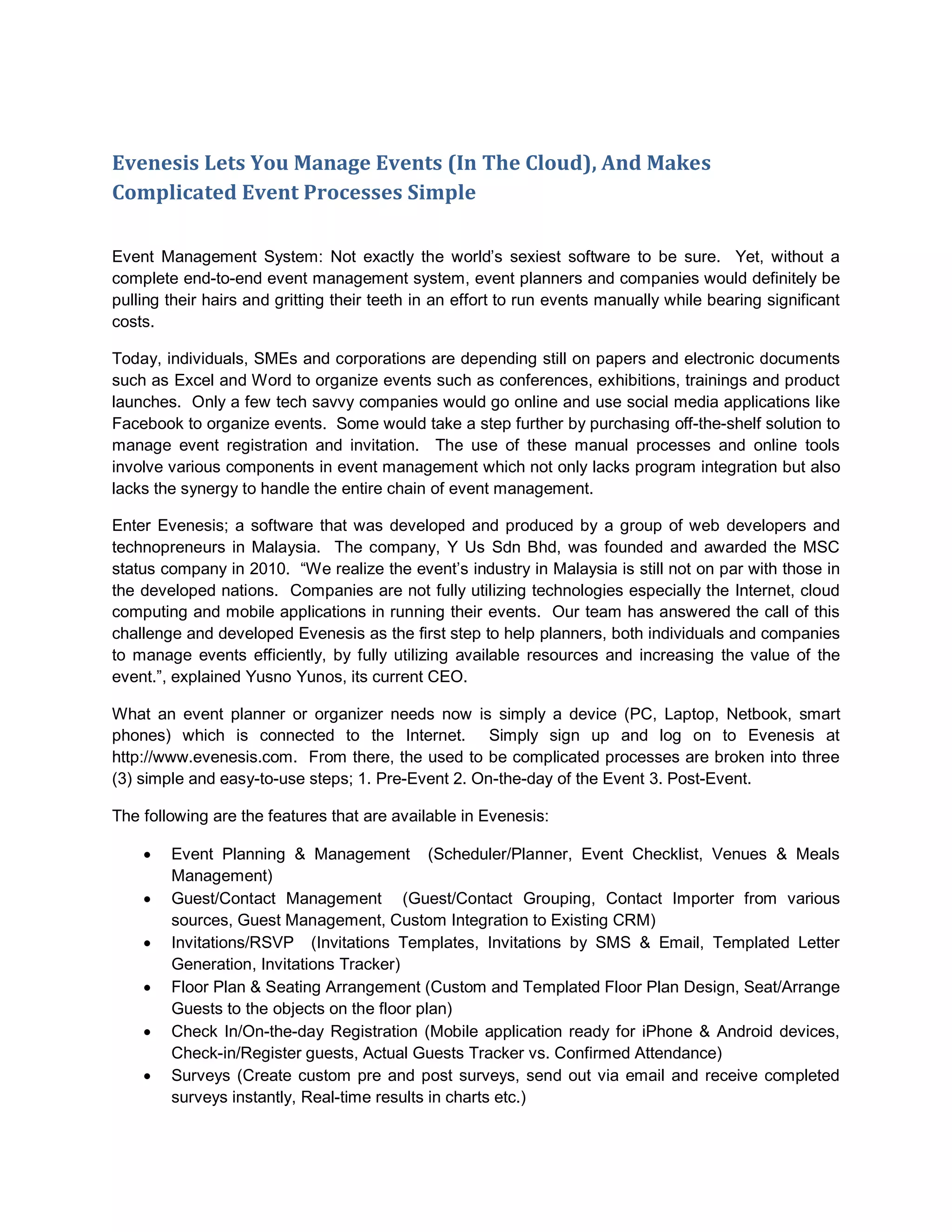 Evenesis makes events simpler | PDF