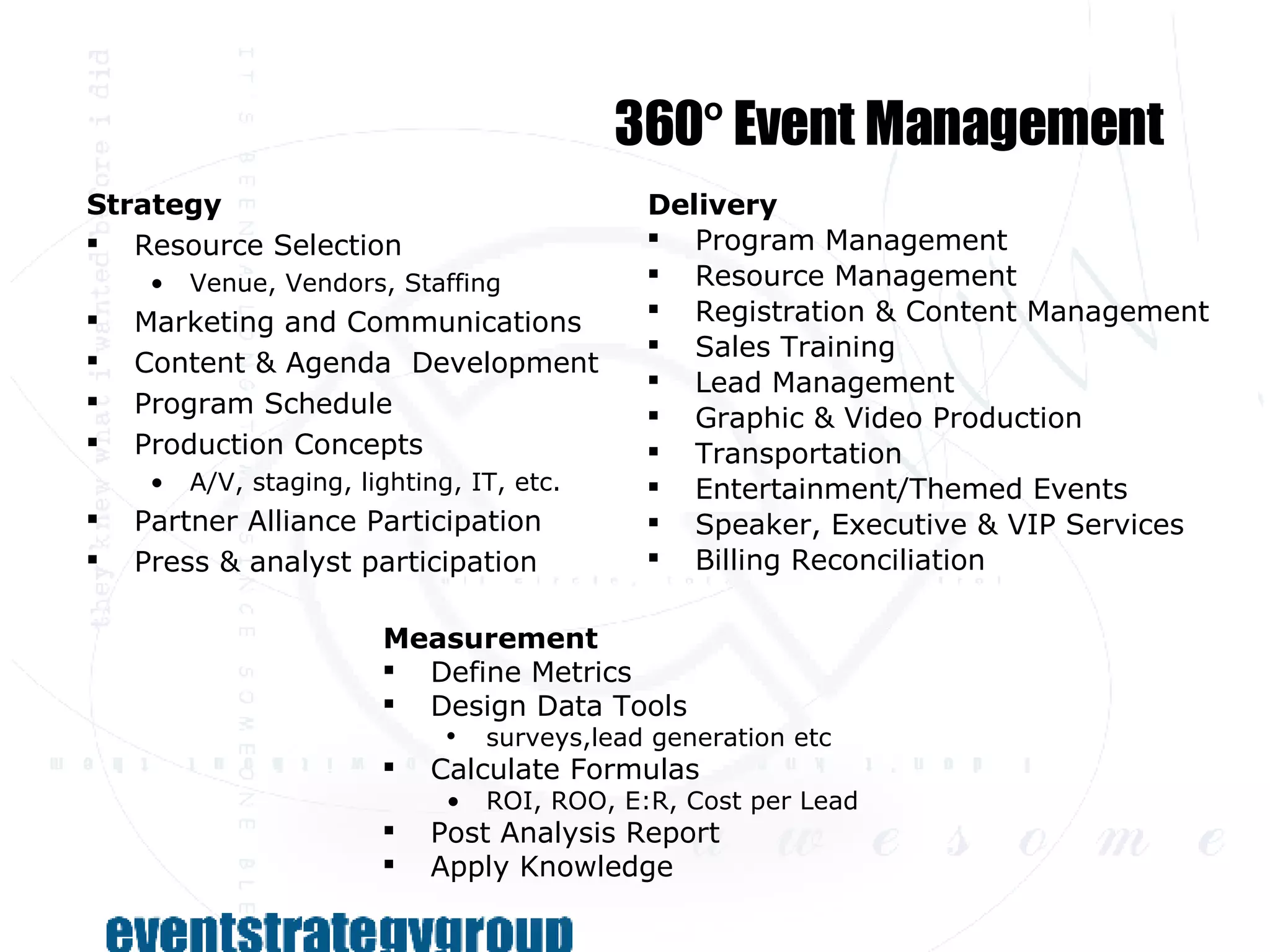 Event Strategy Group Overview | PPT