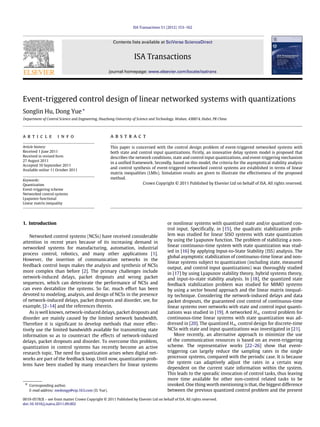 Event triggered control design of linear networked systems with quantizations | PDF