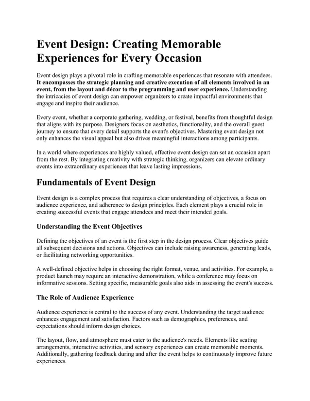 Event Design: Creating Memorable Experiences for Every Occasion | PDF