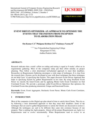 Event driven optimizer an approach to optimize the events that transition from inception | PDF