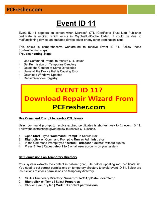 How To Fix Error EVENT ID 11 | PDF