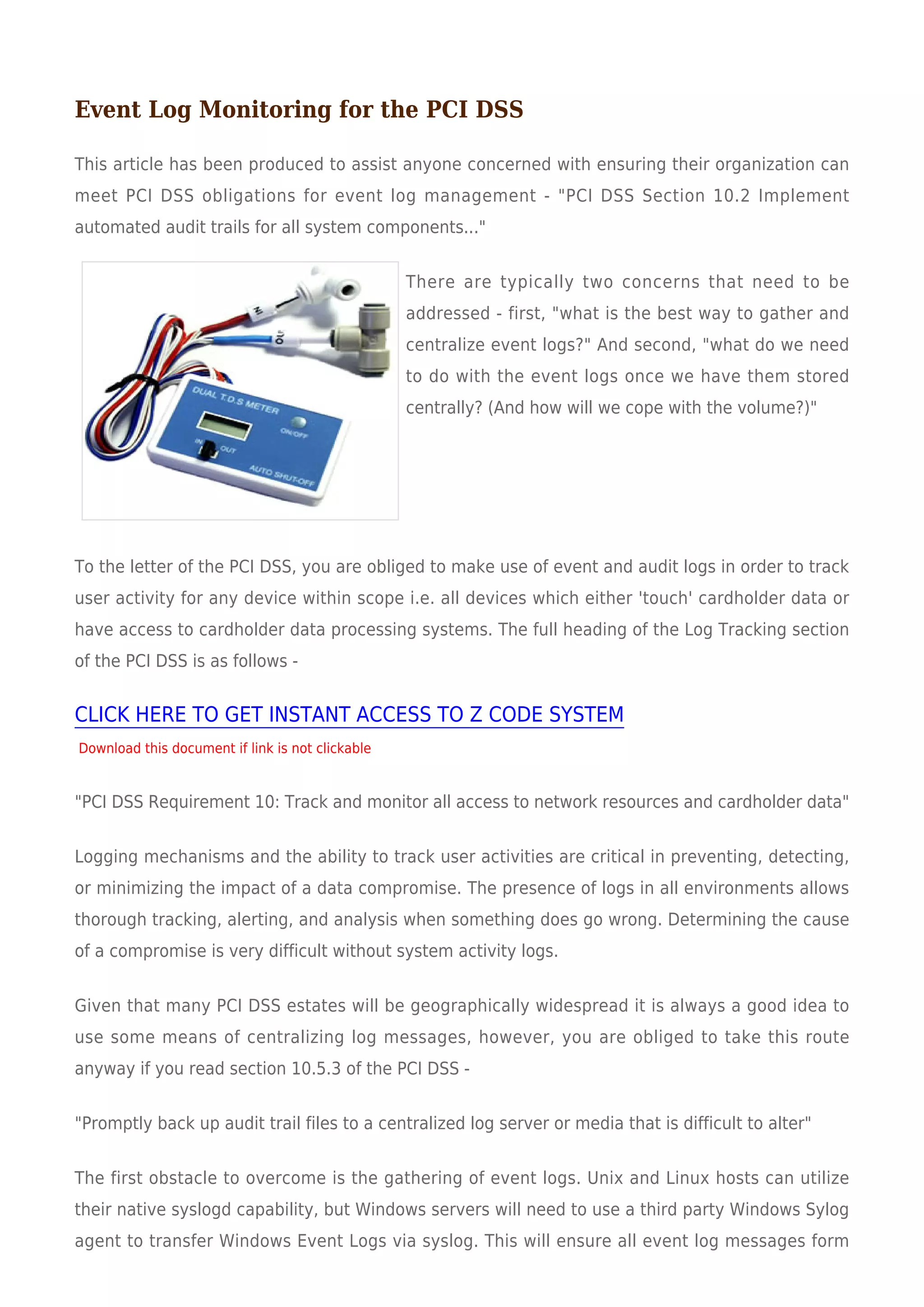 Event log monitoring for the pci dss | PDF