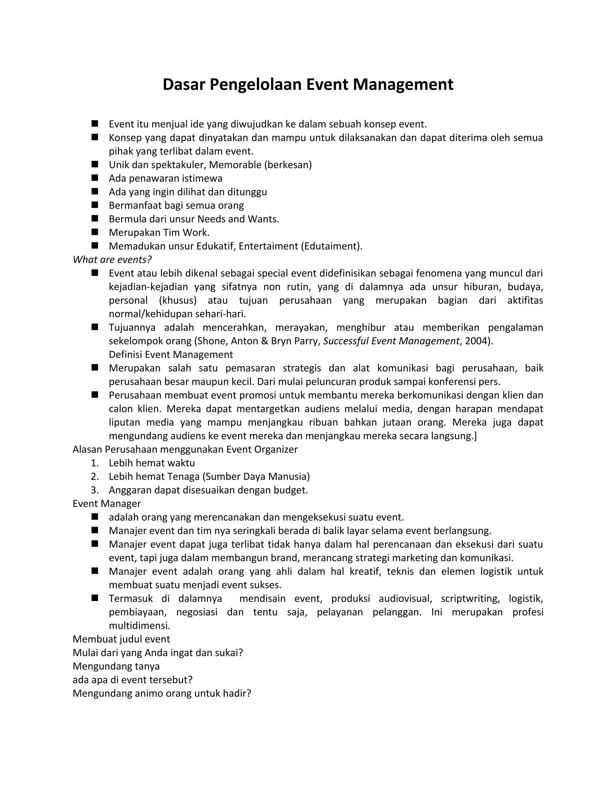 Event management | DOC