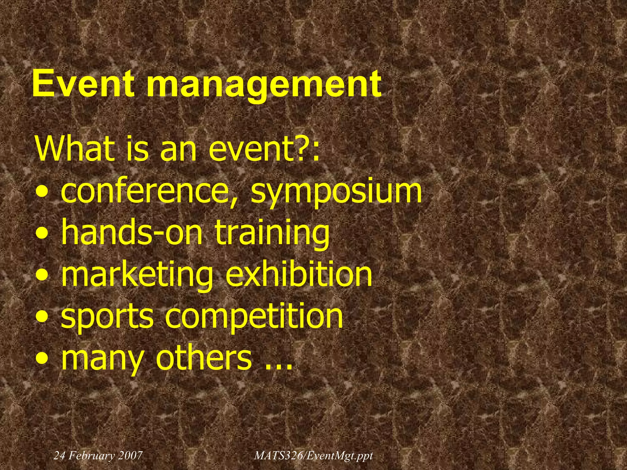 Event management | PPT | Business Accounting & Finance | Business