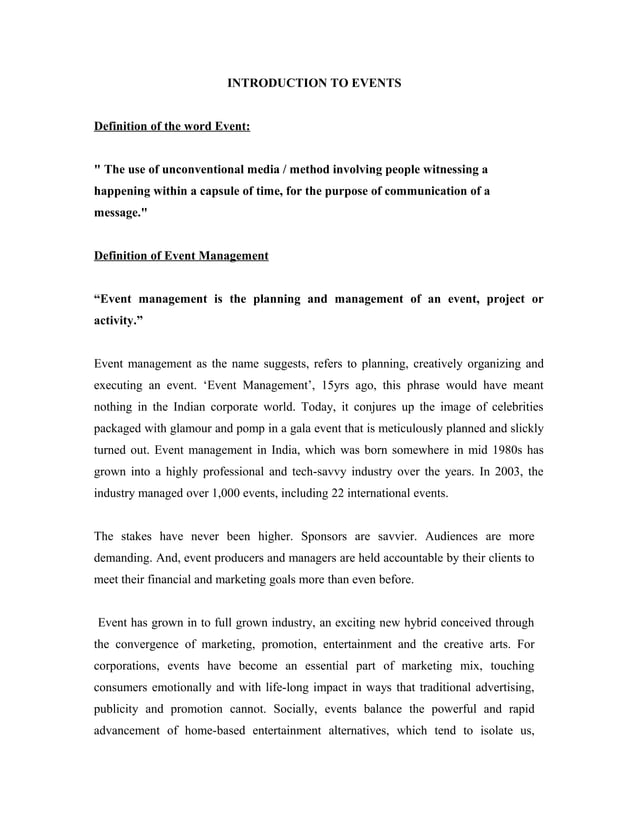 Event management | DOC | Marketing and Advertising | Business