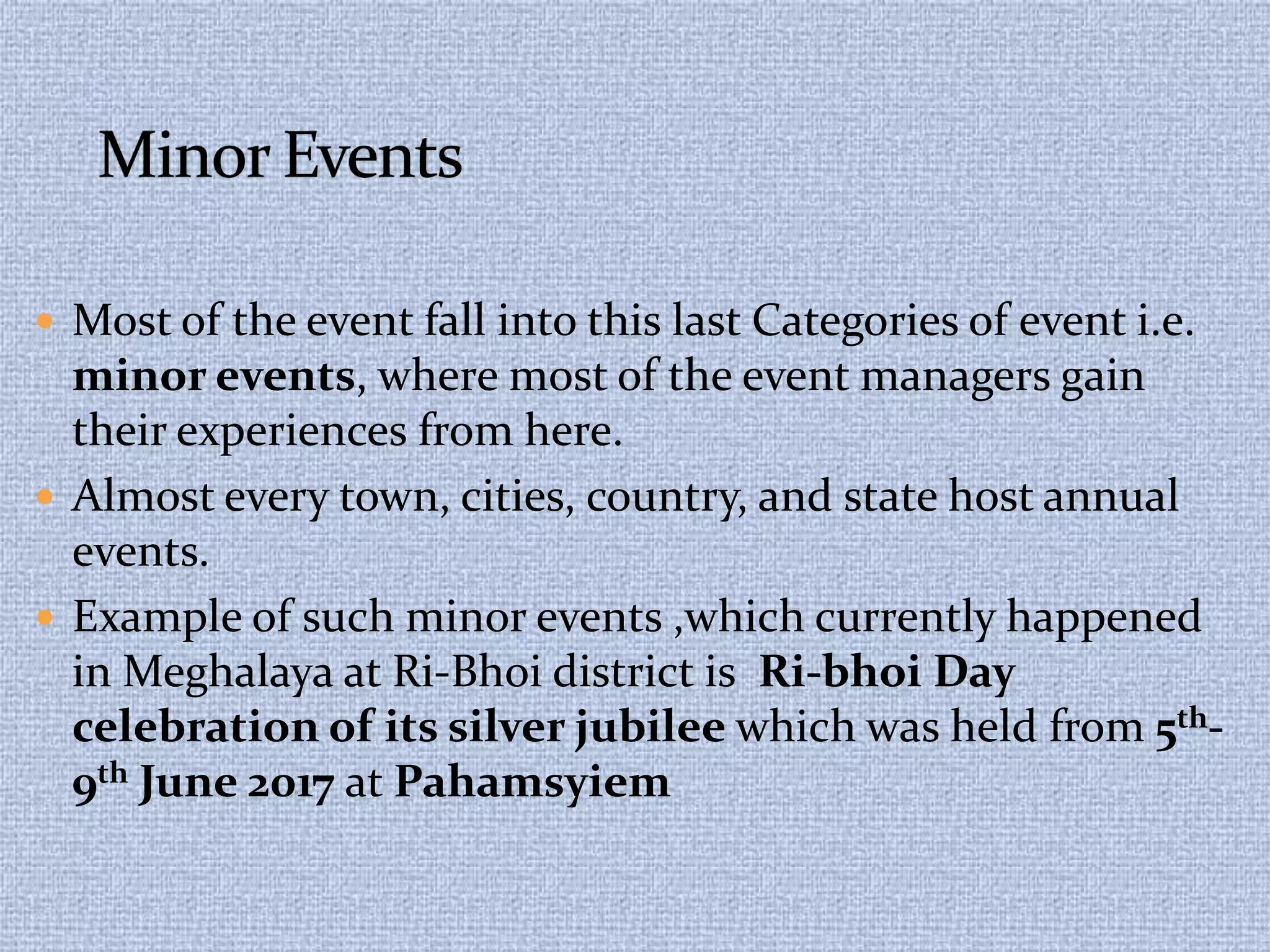Characteristics Categories and Typology of Event | PPTX