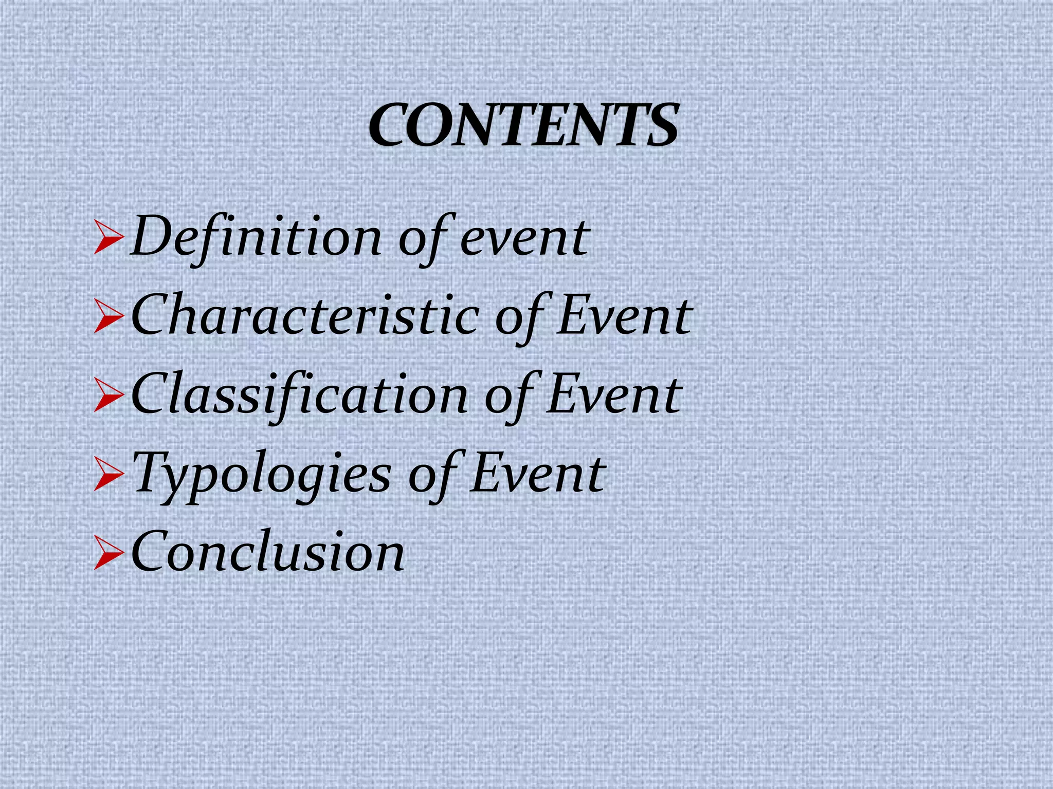 Characteristics Categories and Typology of Event | PPTX