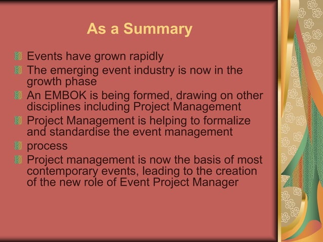 Event Management where the learner will learn about the event.ppt