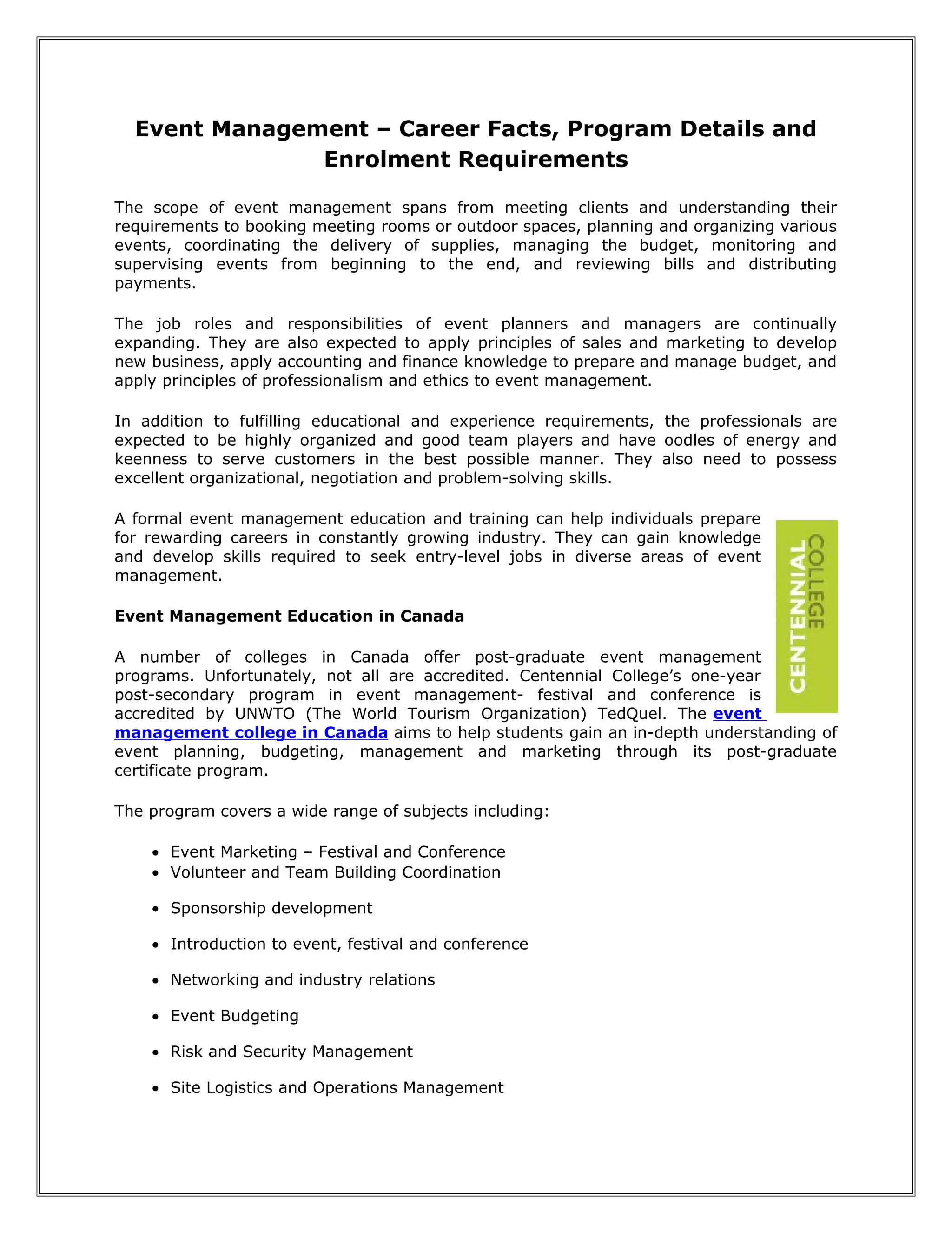 Event management – career facts, program details and enrolment ...