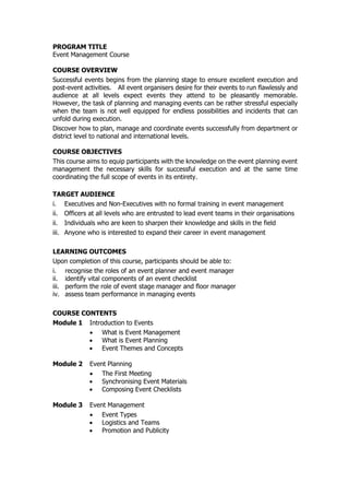 Event management course | PDF | Business Administration | Business