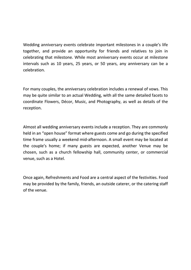 Event management for wedding anniversaries | DOCX