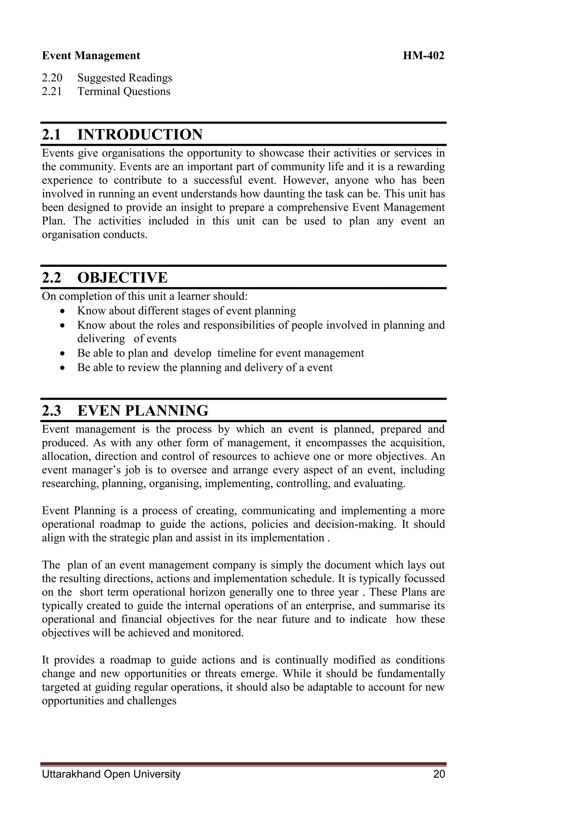 BBA EVENT MANAGEMENT material unit -notes | PDF