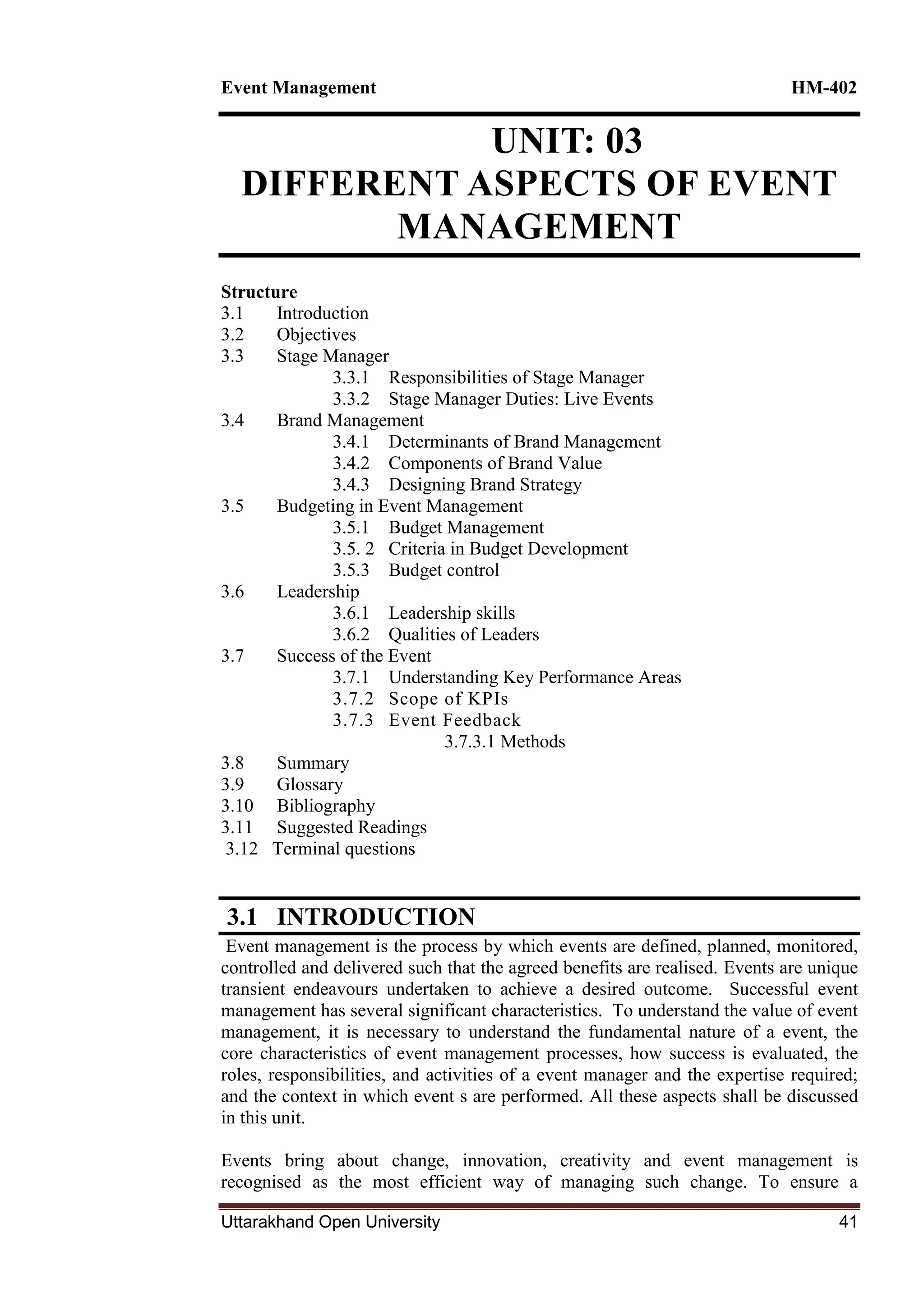 BBA EVENT MANAGEMENT material unit -notes | PDF