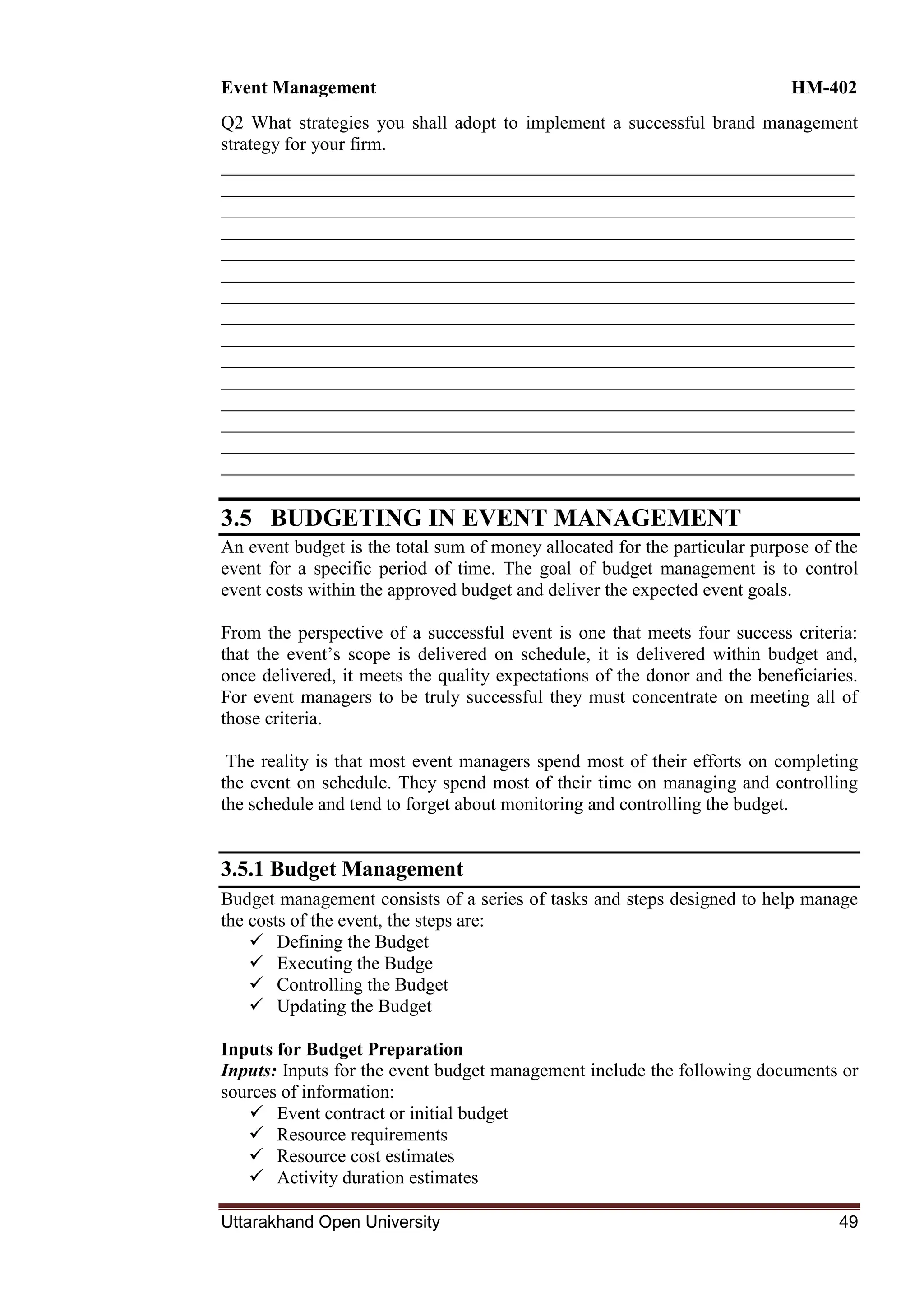 BBA EVENT MANAGEMENT material unit -notes | PDF