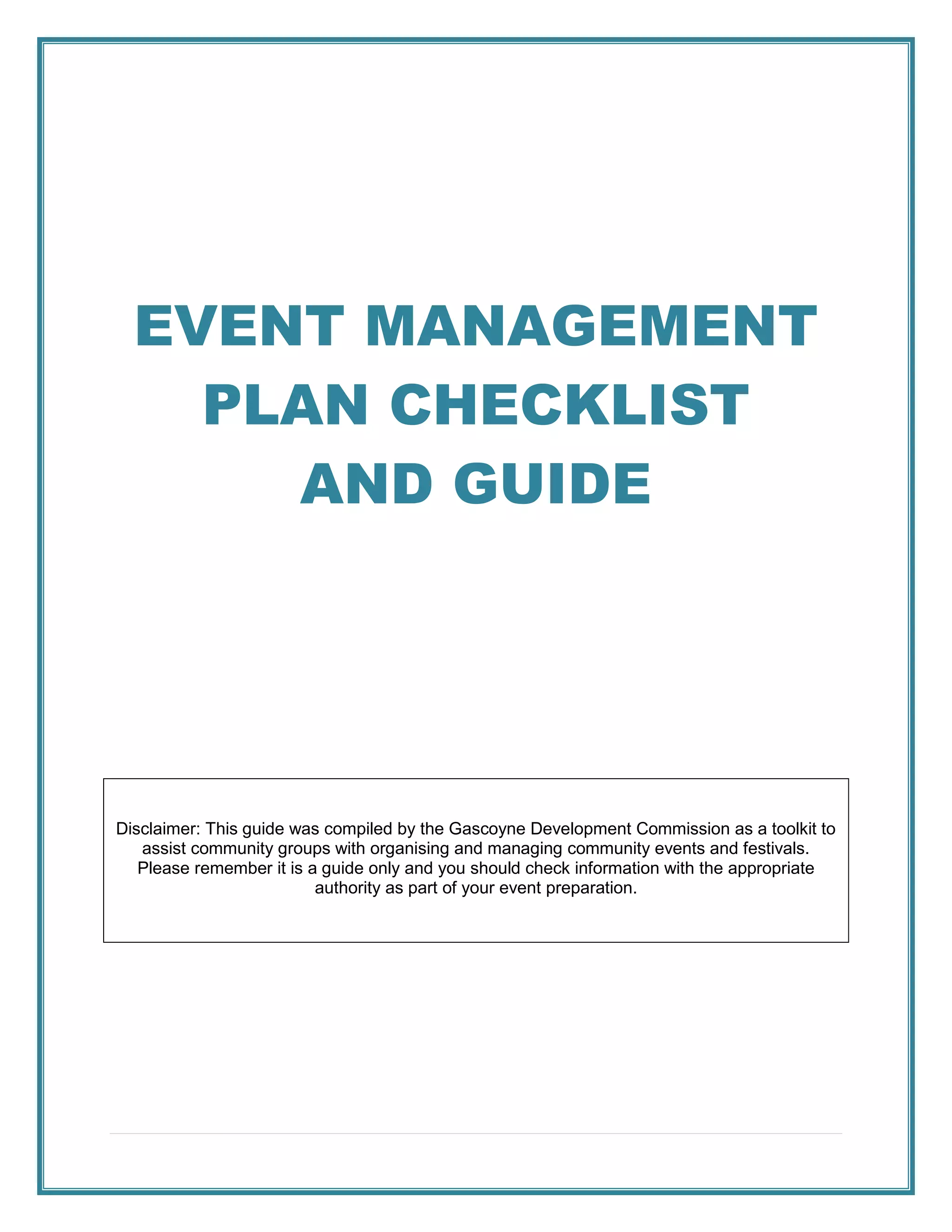 EVENT MANAGEMENT PLAN CHECKLIST AND GUIDE | PDF