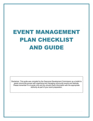 EVENT MANAGEMENT PLAN CHECKLIST AND GUIDE | PDF