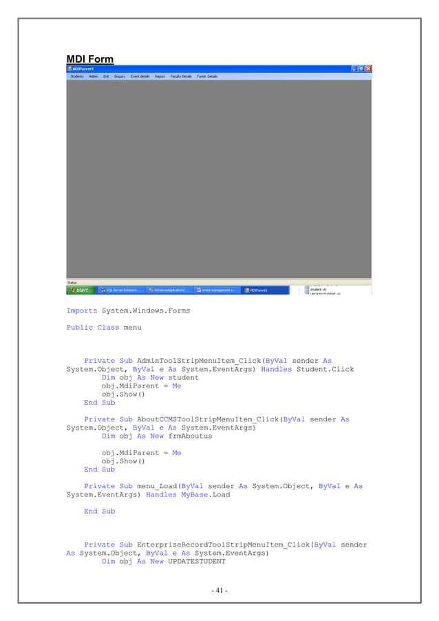 Event Management System Vb Net Project Report Pdf