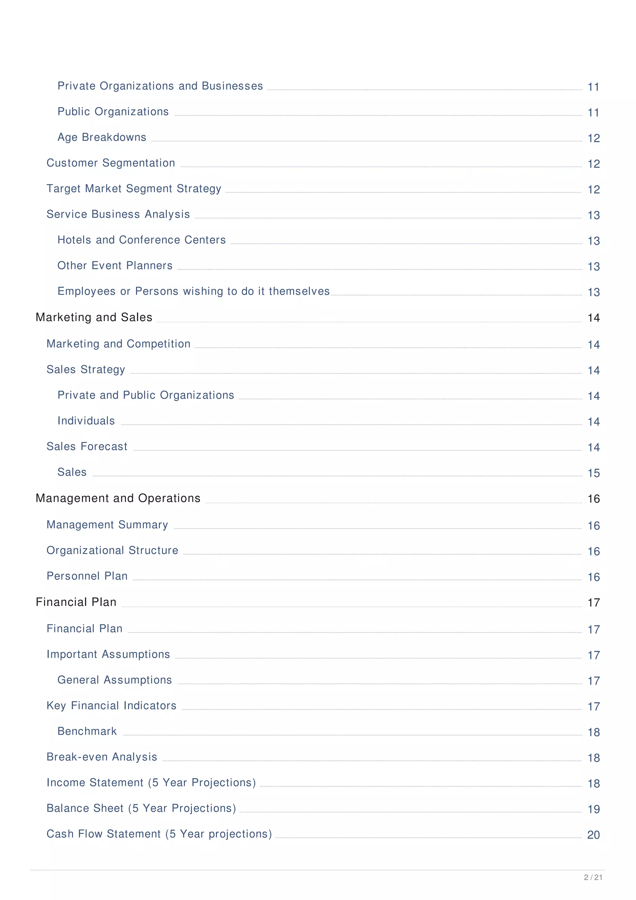Event planning business plan example | PDF