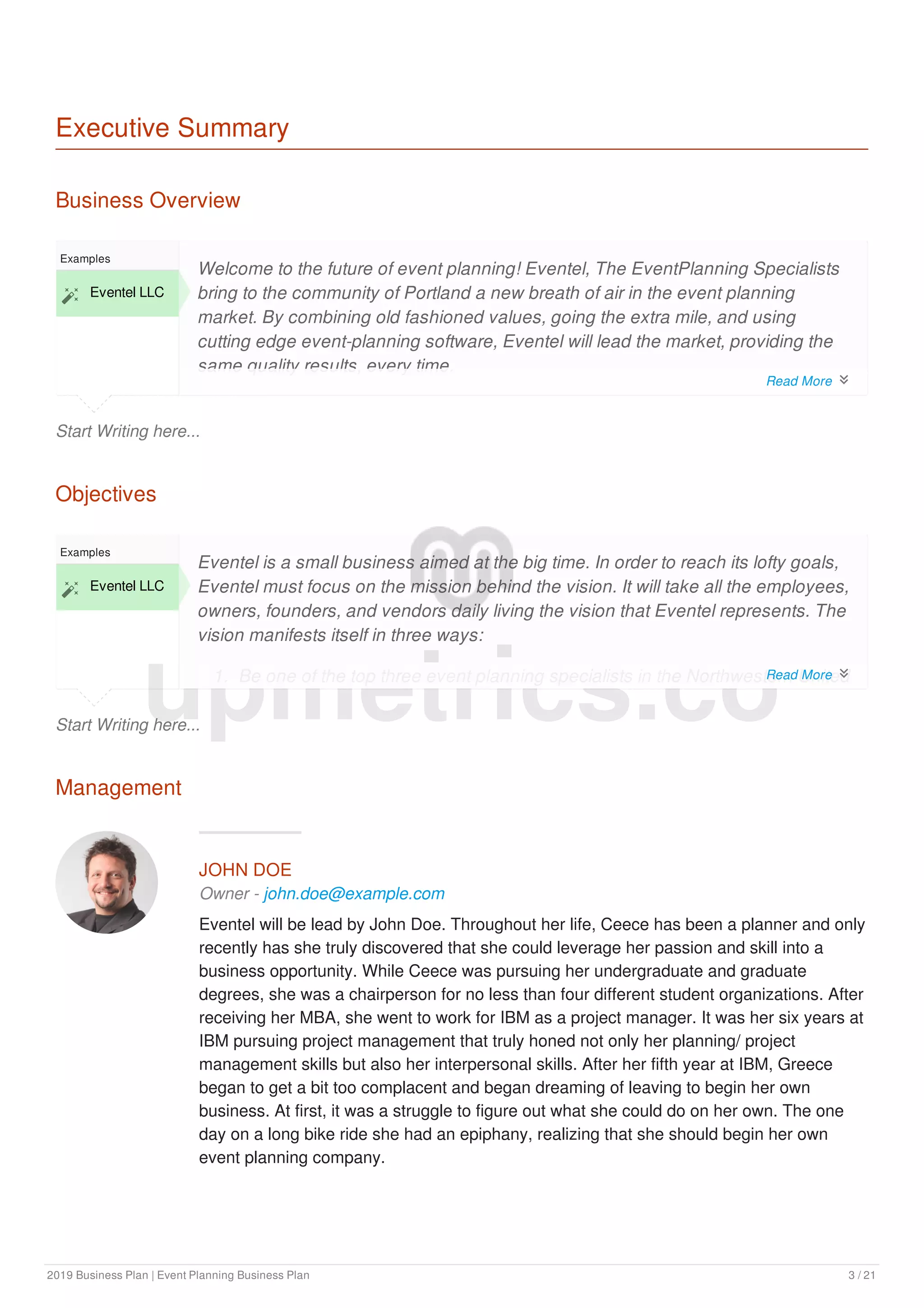 Event planning business plan example | PDF