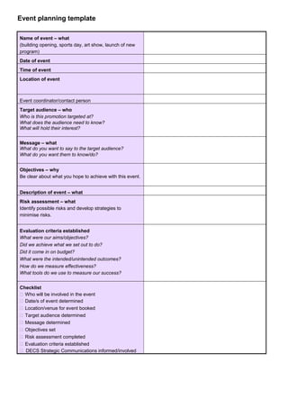 Event Planning Checklist Template Excel