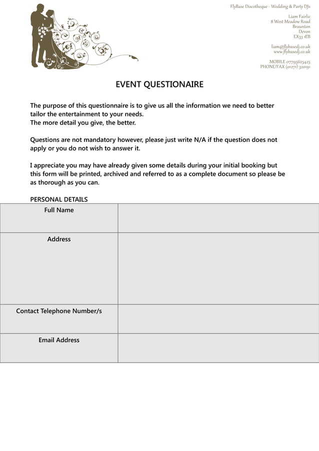 FlyBase Discotheque Event Questionnaire | PDF