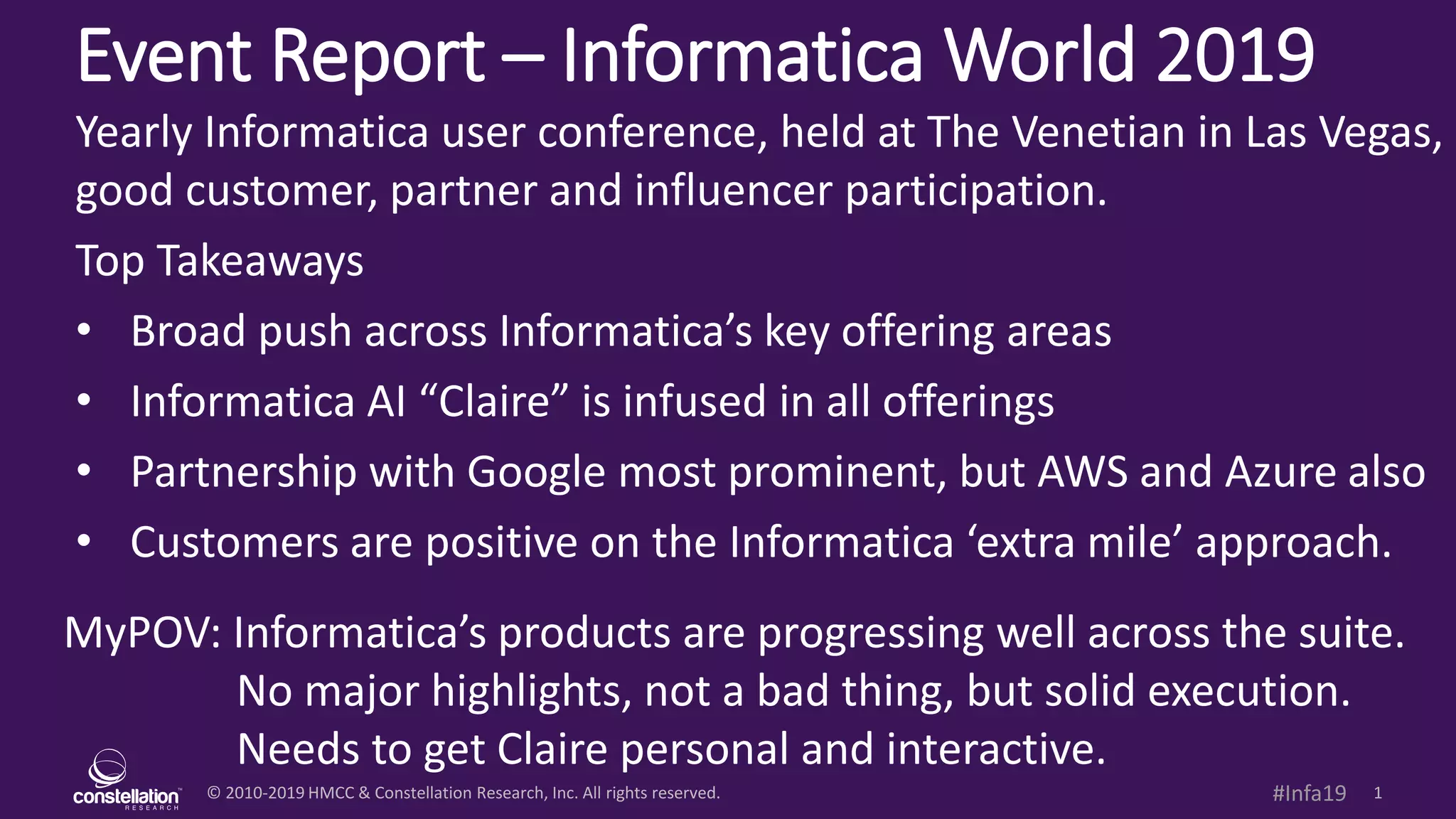 Event Report - Informatica InformaticaWorld 2019 - Progress across the ...