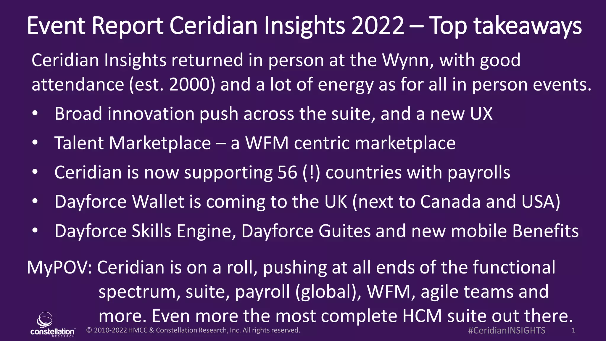 Event Report - CeridianINSIGHTS 2022 - Ceridian powers on | PPT