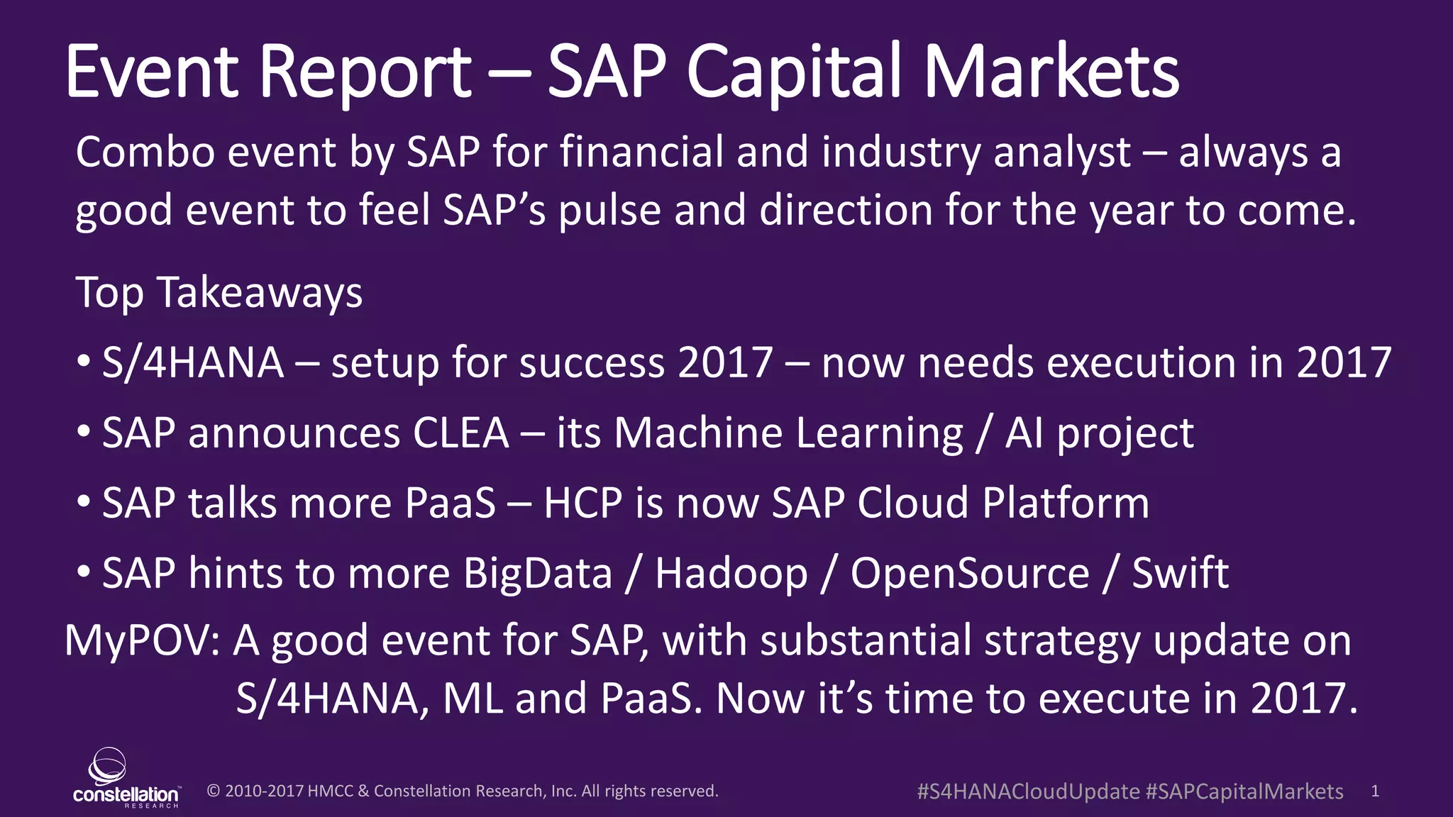 Event Report - SAP Capital Markets and S/4HANA Cloud Update 2017 | PDF