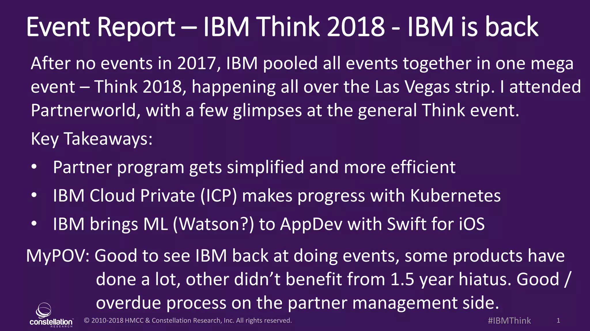 Event Report - IBM Think 2018 - IBM is back... | PDF