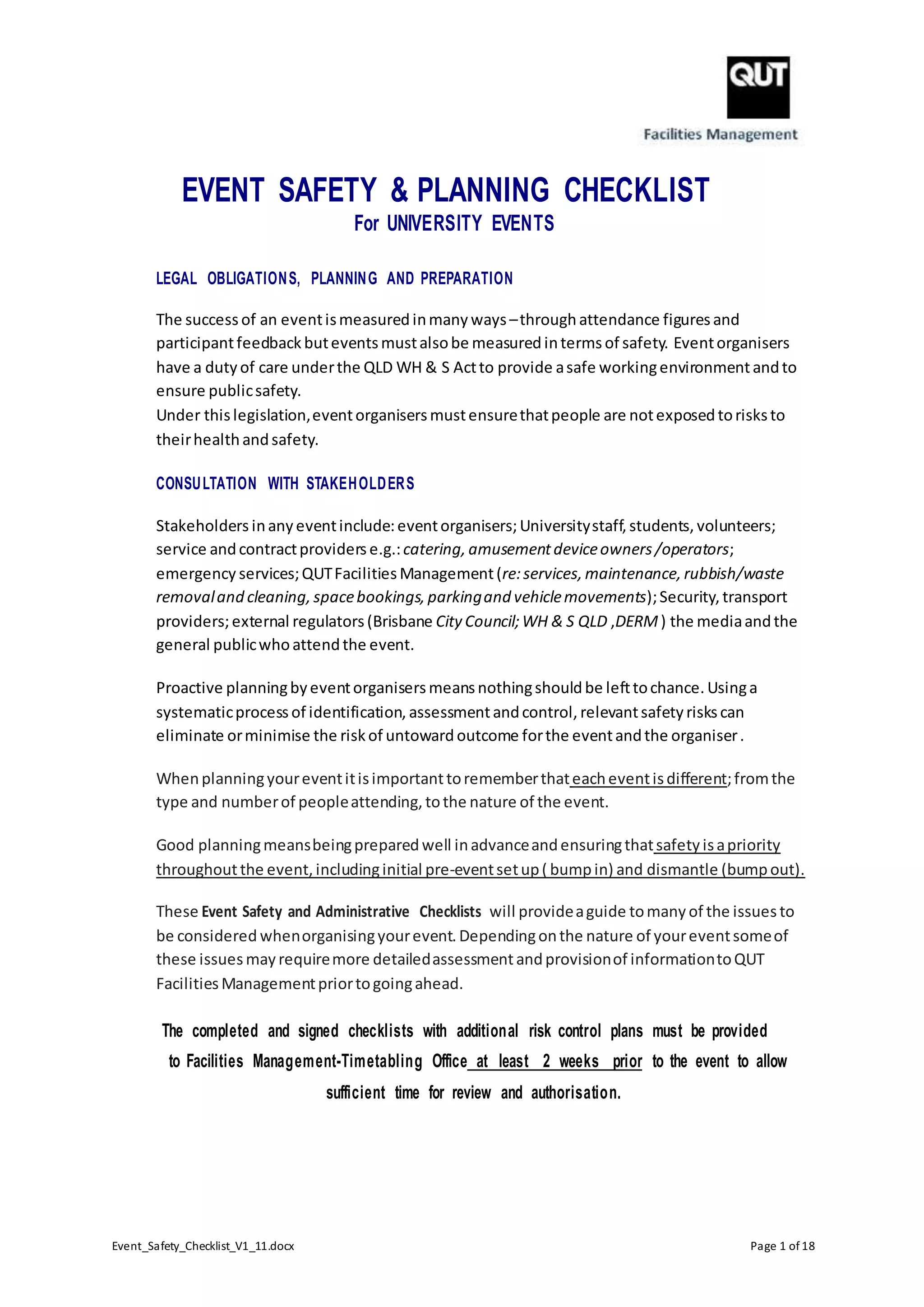 Event safety checklist | DOCX