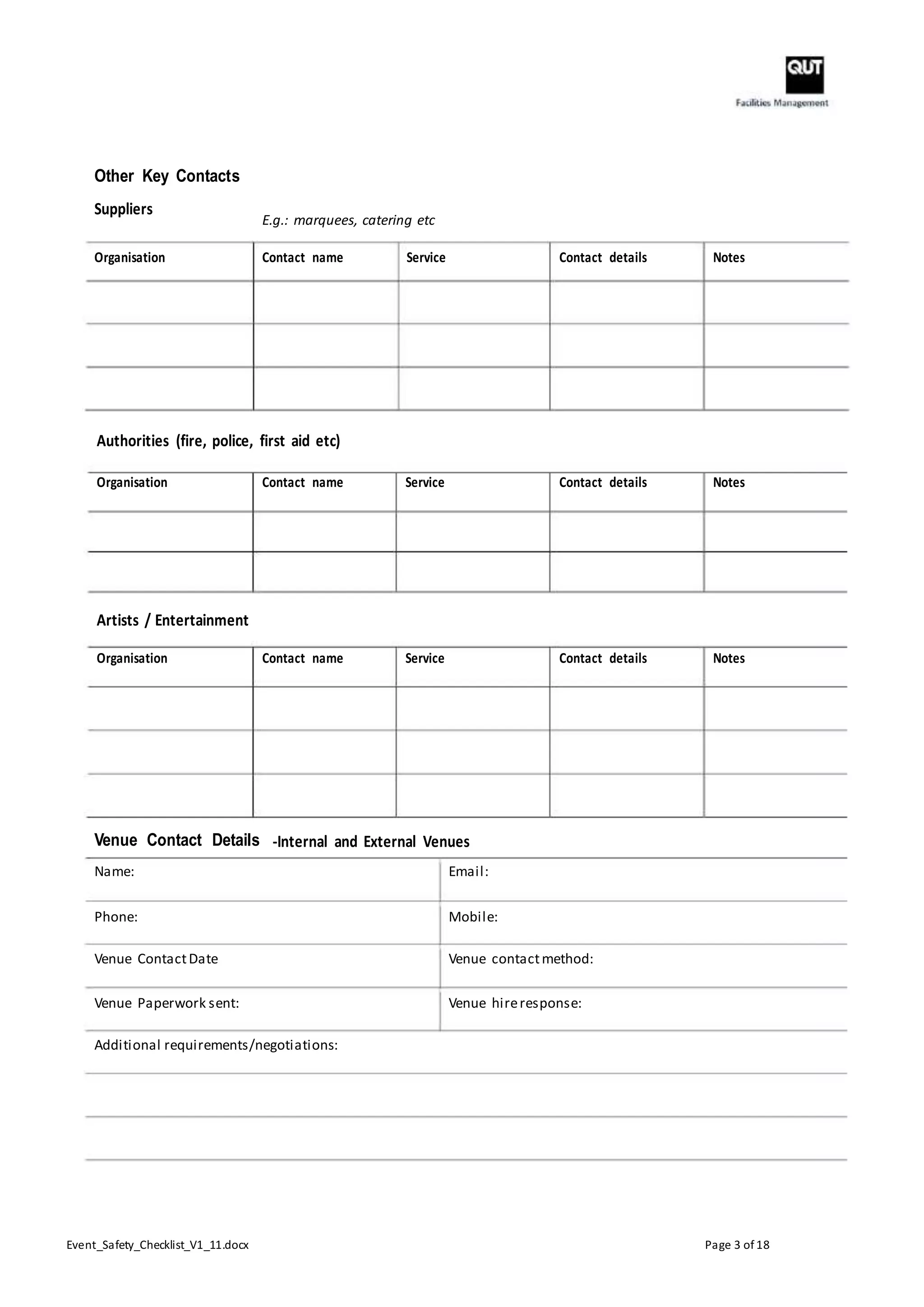 Event safety checklist | DOCX