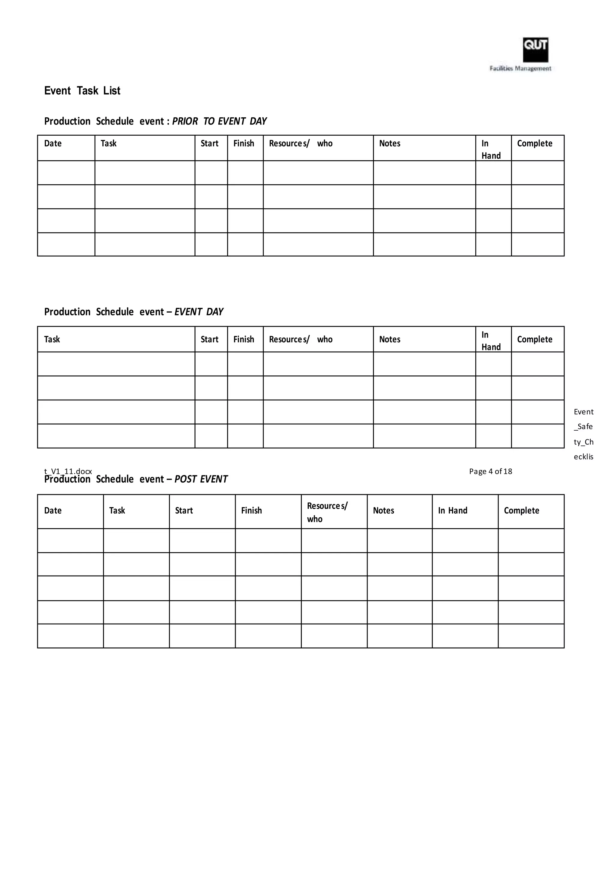 Event safety checklist | DOCX