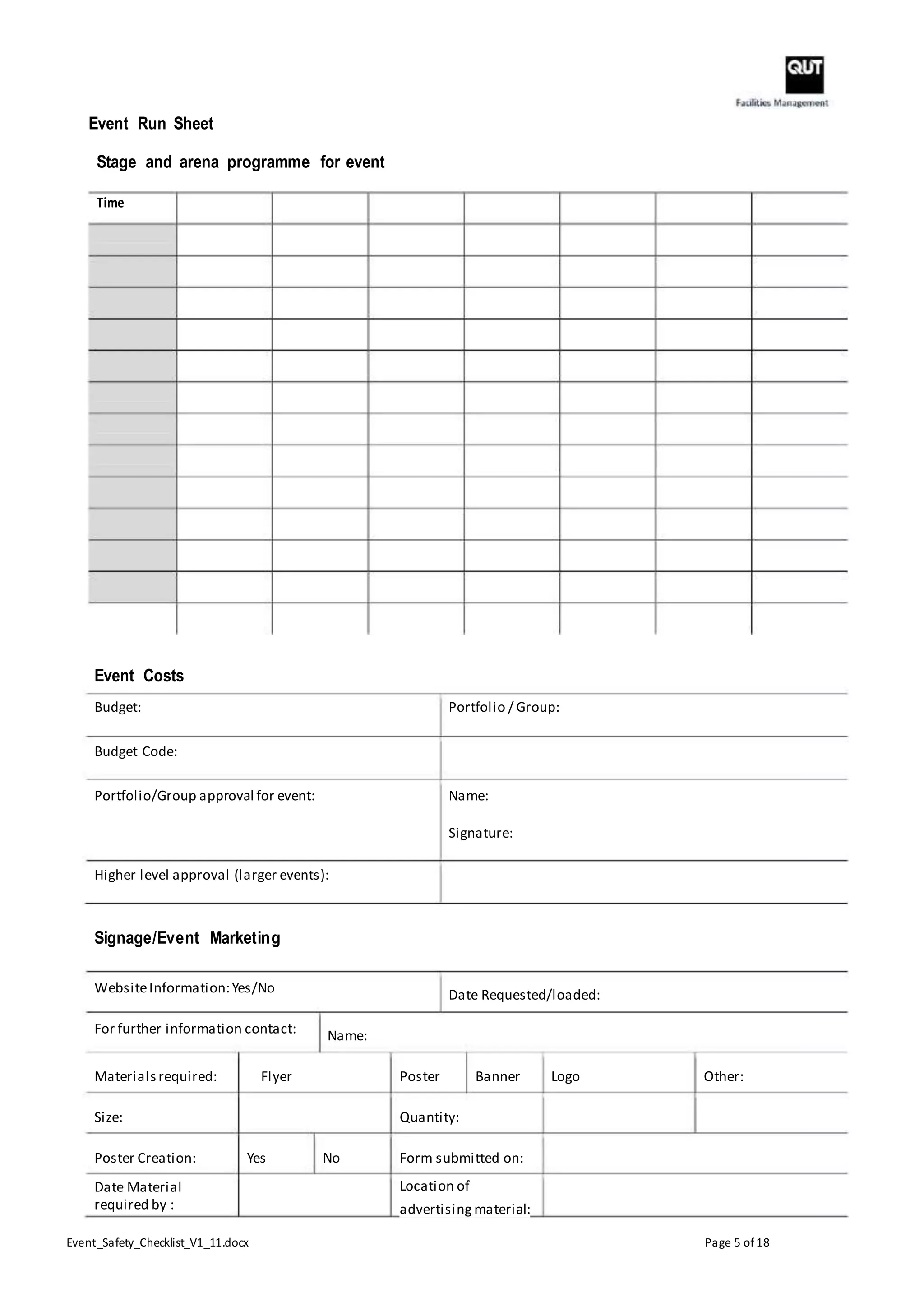 Event safety checklist | DOCX