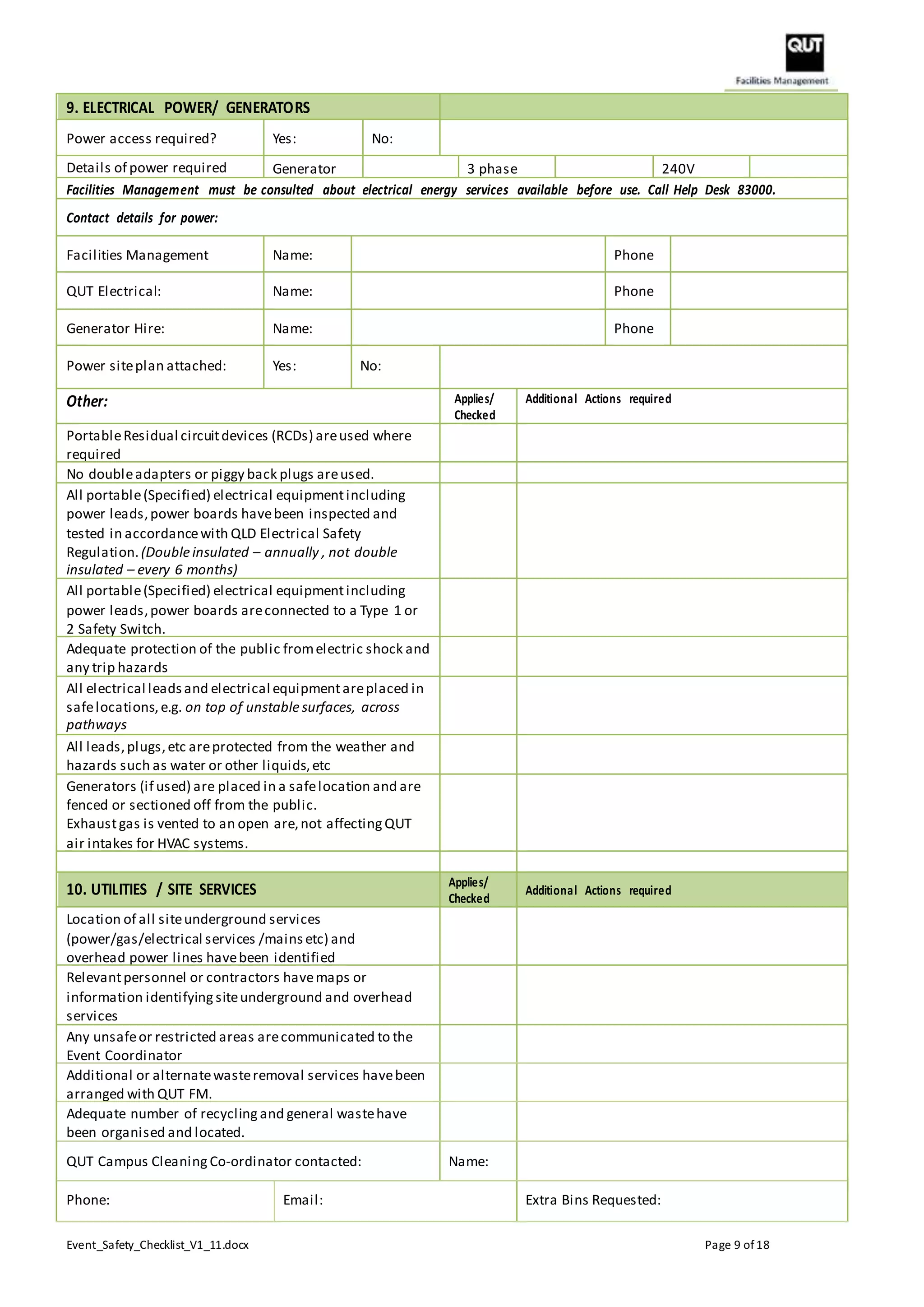 Event safety checklist | DOCX