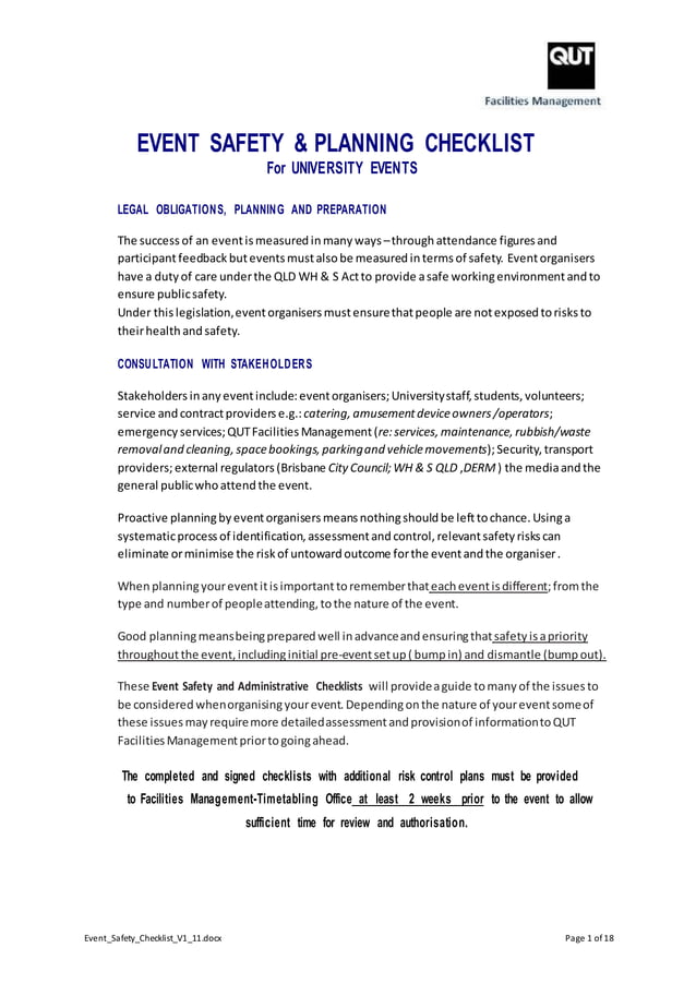 Event safety checklist | DOCX