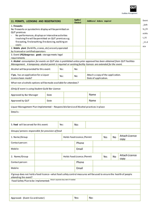 Event safety checklist | DOCX