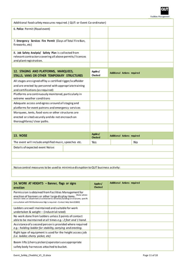 Event safety checklist | DOCX