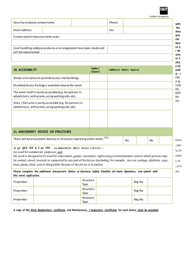 Event safety checklist | DOCX