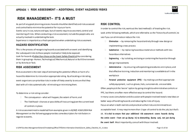 Event safety checklist | DOCX