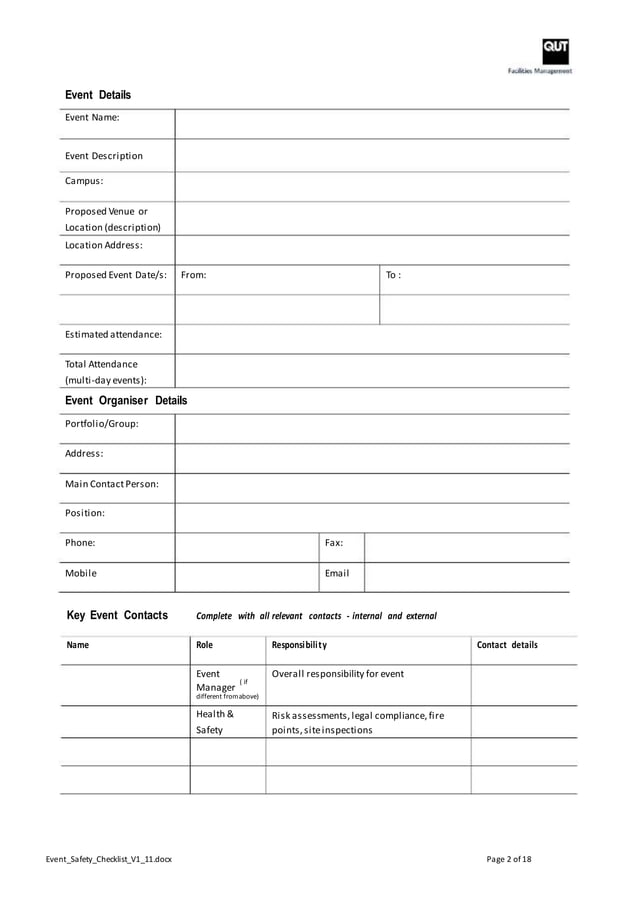 Event safety checklist | DOCX