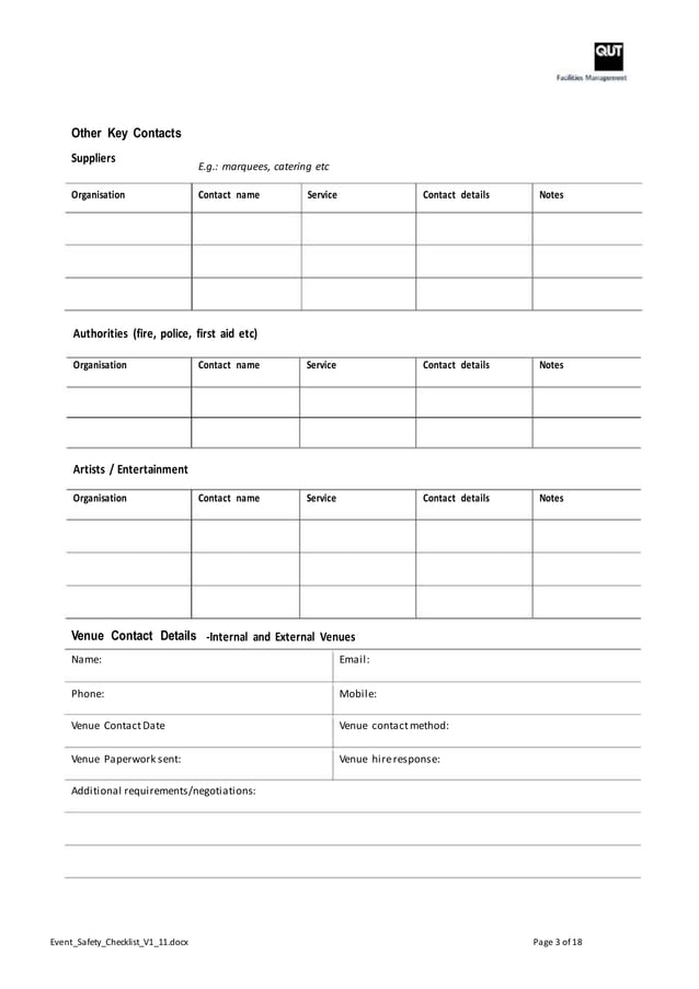 Event safety checklist | DOCX